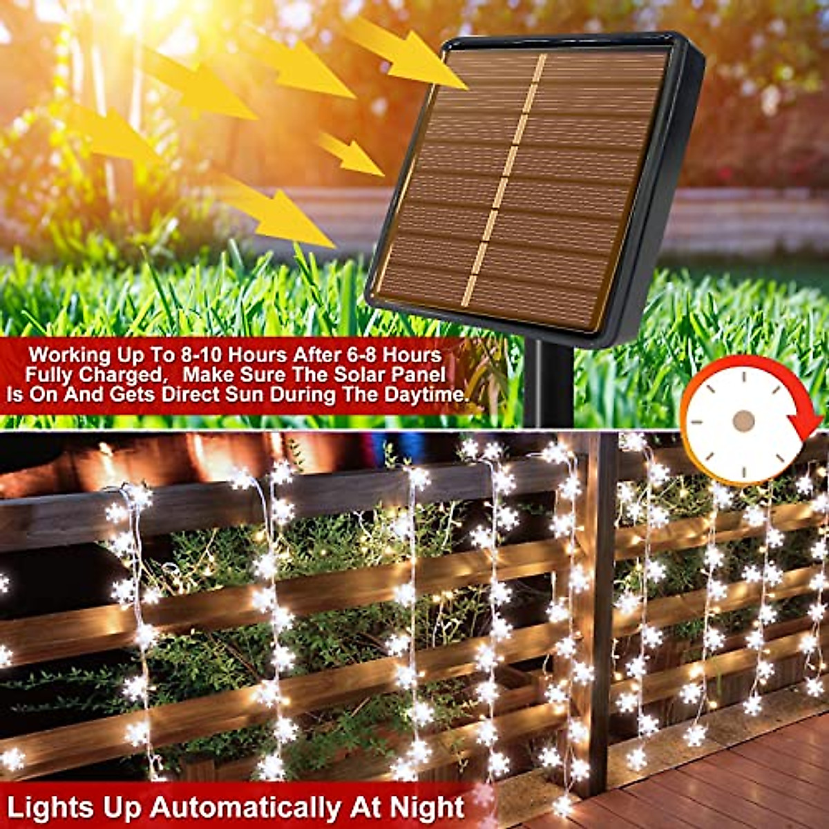 [ Solar Powered & 8 Modes ] 100 LED 39.3 Ft Christmas Lights Decoration Snowflake String Lights Timer Fairy Lights Bedroom Patio Garden Party Xmas Decor Home Indoor Outdoor Christmas Tree (Cool White)