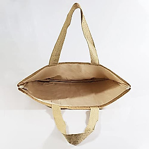 Large Reusable Jute Tote Bags Burlap Totes with Cotton Handles and Interior Lining Beach, Pool, Shopping 22" x 16" x 6" Natural
