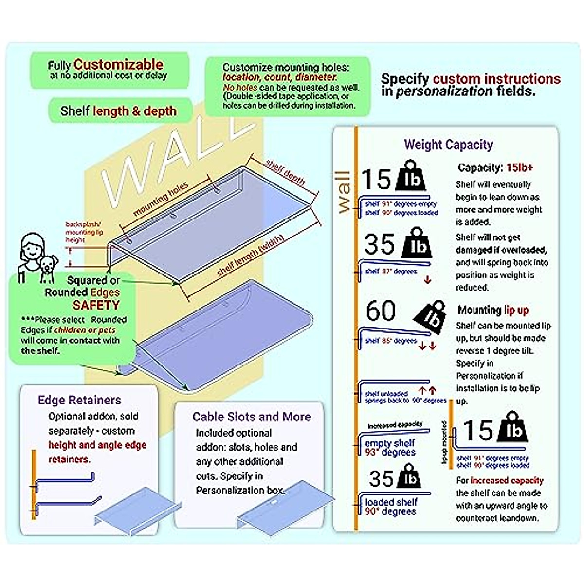 Squared Corner Clear Acrylic Floating Shelf (10" x 10")