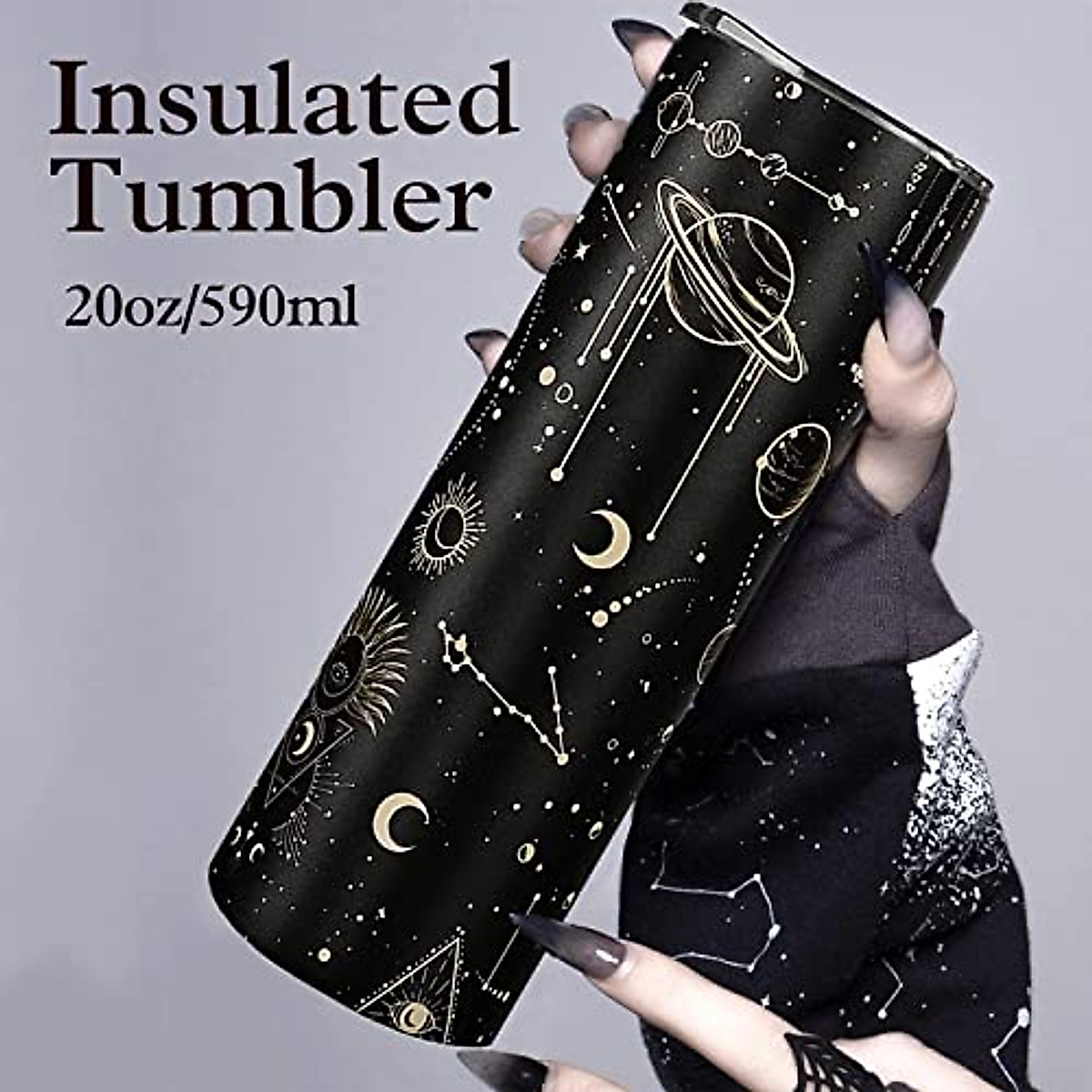 Ceovfoi Goth Moon Tumbler with Lid and Straw, Sun and Moon Cup Gothic Coffee Travel Mug,20 Oz Witch Tumbler Cup,Witchy Gifts for Women Goth Decor Halloween Decor Witch Stuff for Women