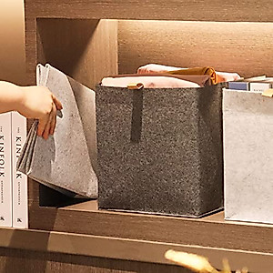 MILILOVE 5Pcs Felt Storage Basket 9x9.2x10.2 Cube, Fabric Cloth Storage Bin, Collapsible Organizer Basket with Handle for Cloth Toys Fordable Cloth Bin for Bedroom Playroom Office