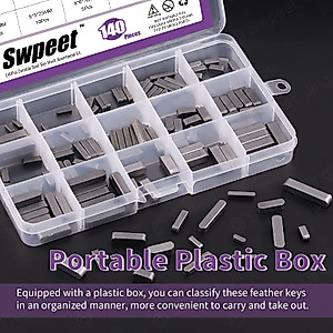 Swpeet 140Pcs 16 Sizes Carbon Steel 3mm 4mm 5mm 6mm Round Ended Feather Key Parallel Drive Shaft Keys Set Key Stock Assortment for Fasteners Mechanical Industry