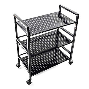 Black Rolling Storage Cart Utility Cart with Wheels Multipurpose Mobile Utility Storage Cart for Living Room Bathroom Kitchen Office Carts & Stands Utility Carts 60 x 32 x 75cm (L x W x H)