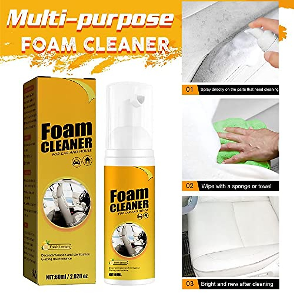 Car Magic Foam Cleaner, 2023 New Magic Foam Cleaner for Car, Multifunctional Car Magic Foam Cleaner (2PCS,30ML)