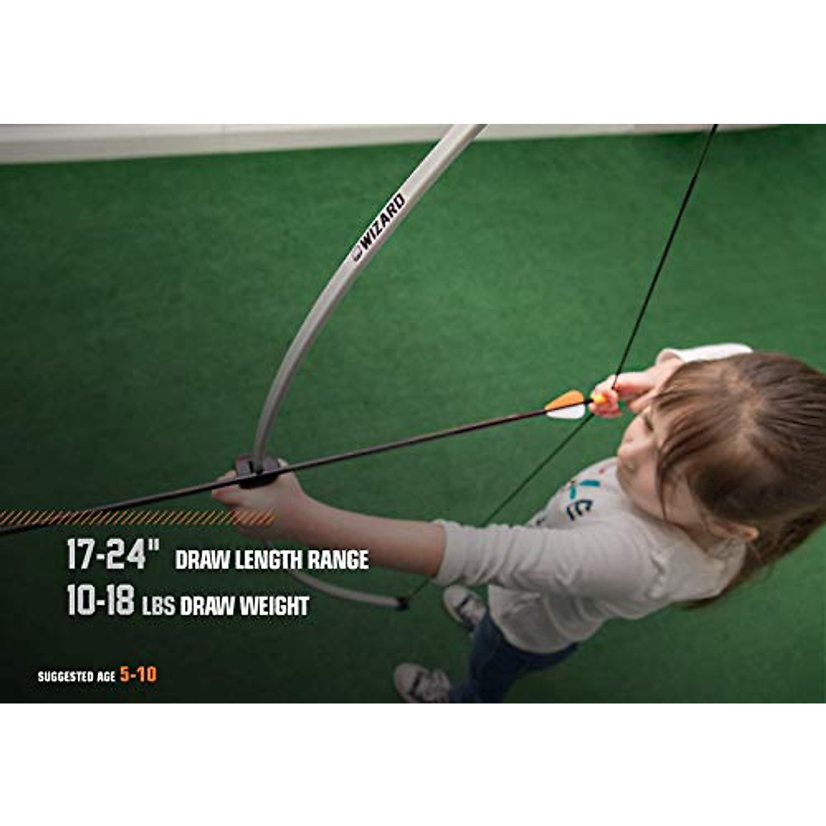 Bear Archery Wizard Bow for Youth, Recommended Ages 5-10, Ambidextrous, Continuous Draw Weight Up to 18 lb., Continuous Draw Length Up to 24-inches