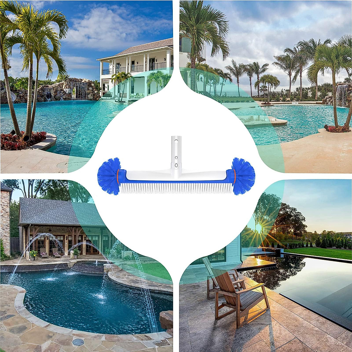 Cheerclean Pool Brush, Hemispherical Bristles, Pool Cleaning Brush Head, Pool Wall Brush with Aluminum Handle Pool Brushes for Cleaning Pool Walls