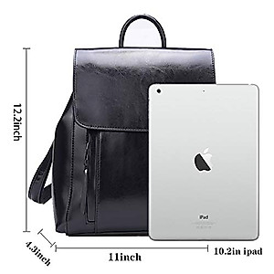 FL FantasyLinen Women Backpack Purse Fashion Genuine Leather Backpack Waterproof Rucksack Anti-theft Casual Travel Bag Zipper Purse (Black)