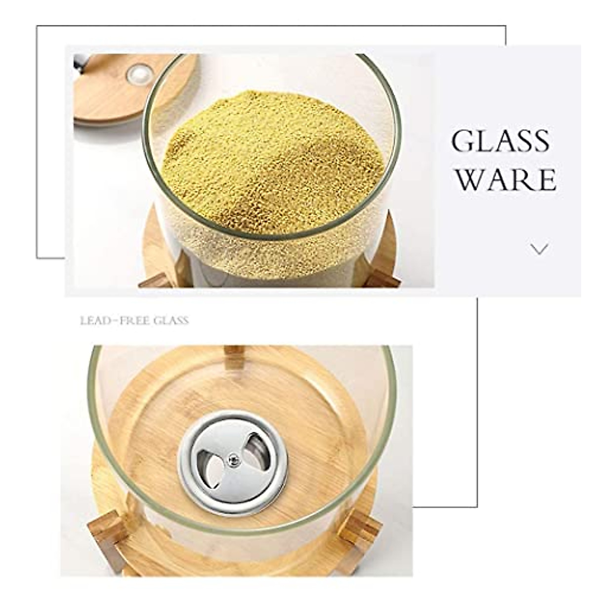 IYTBILQ Glass Cereal Dispenser Countertop with Spout Measuring Cup Sugar Flour Containers with Lids Airtight Automatic Rice Container for Kitchen Pantry 5L Capacity