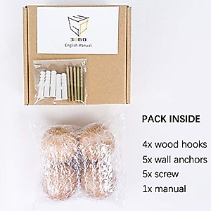 30GO Wall Hooks, Modern Wooden Coat Hooks(Pack of 4pcs) , Single Hat Rack