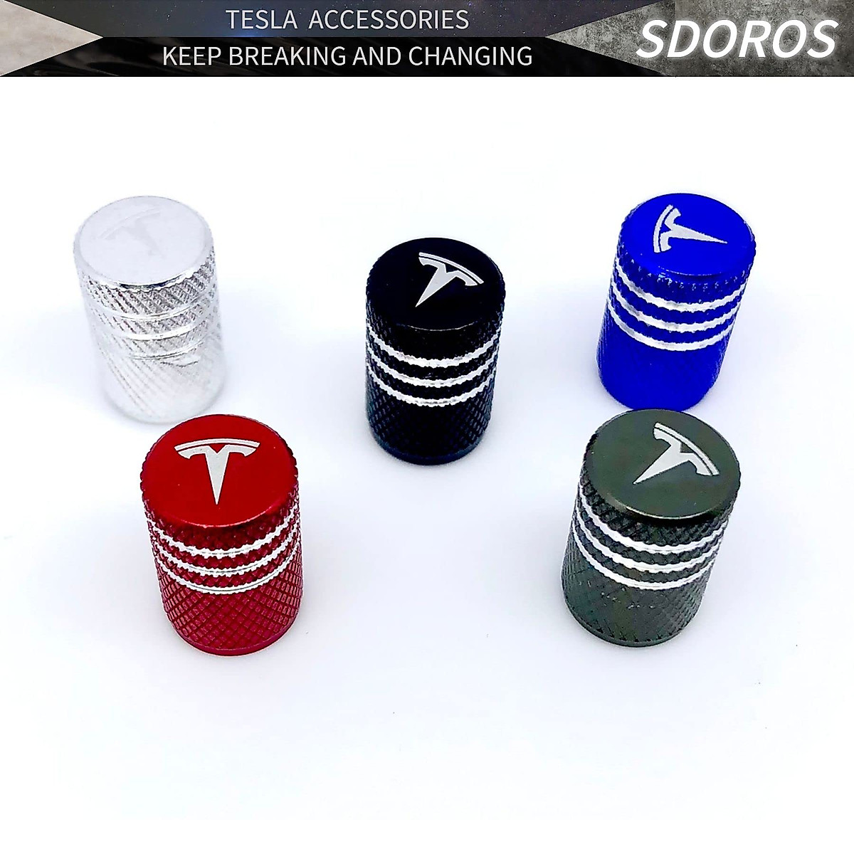 SDOROS 4 Pcs Aluminum Alloy Car Wheel Tire Valve Caps fit for Tesla Model 3/Y/S/X, Tesla Decoration Accessories (with Tesla Logo, Black), TSLM3031