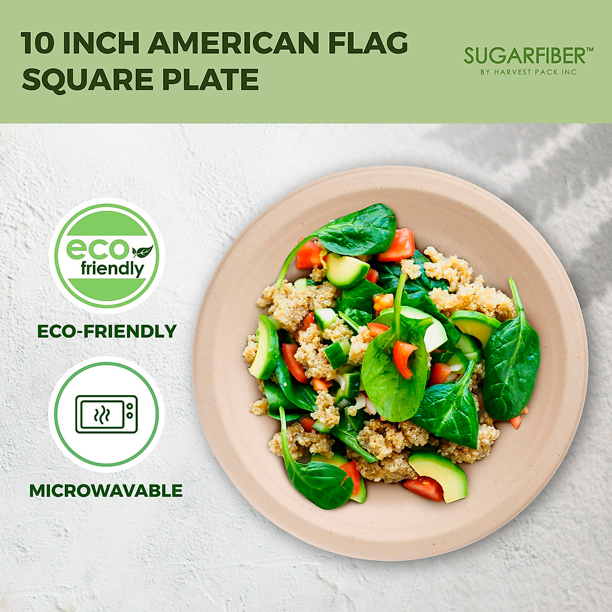 [500 COUNT]Sugarfiber by Harvest Pack 10-inch Round Disposable Compostable Paper Plates, Heavy-Duty Natural Bagasse Biodegradable Plate, Made From Eco-Friendly Sugarcane Plant Fibers