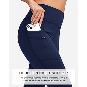 G Gradual Women's Fleece Lined Winter Leggings with Pockets Water Resistant High Waisted Thermal Warm Pants Running Hiking(Navy,S)