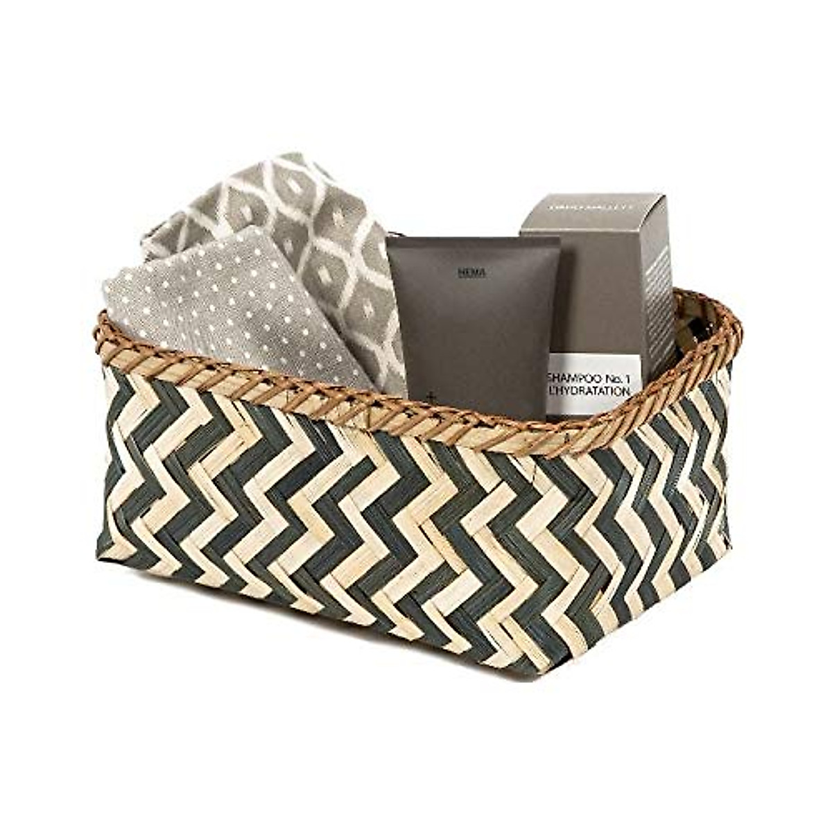 Compactor Bamboo Zebra Basket, Large, Black/Natural