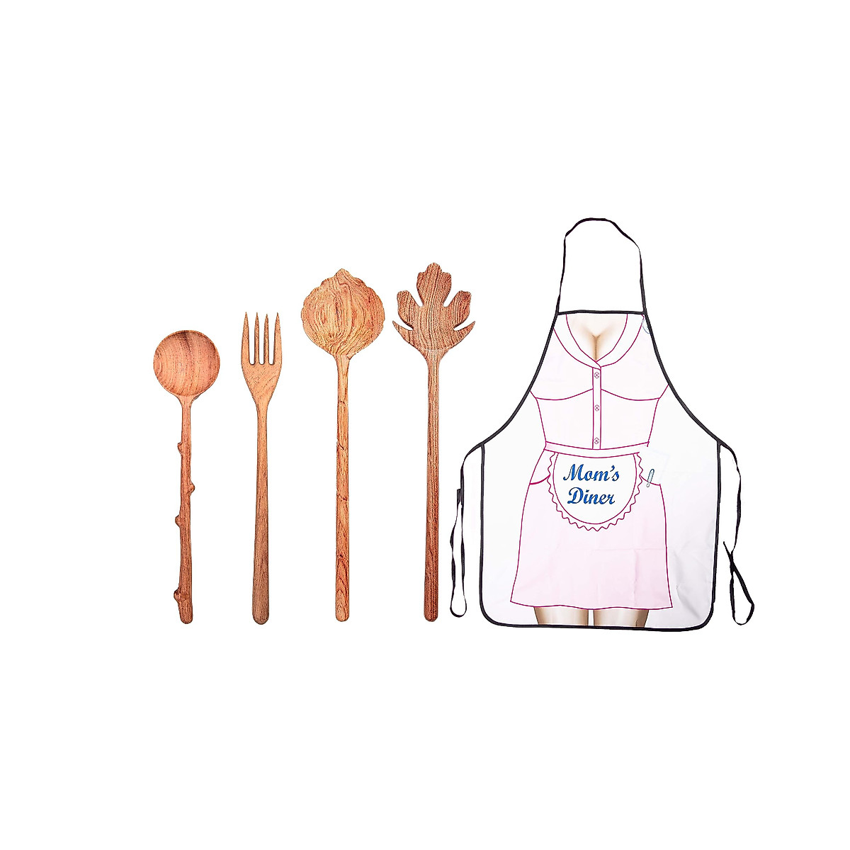 BVicHair 4 Wooden Spoons and Forks Set, Set Wooden Salad Spoons, Real Housewives Gifts, Kitchen Gifts for Women, Handmade Gifts for Mother's Day, Cute Kitchen Accessories, Unique Kitchen Gifts