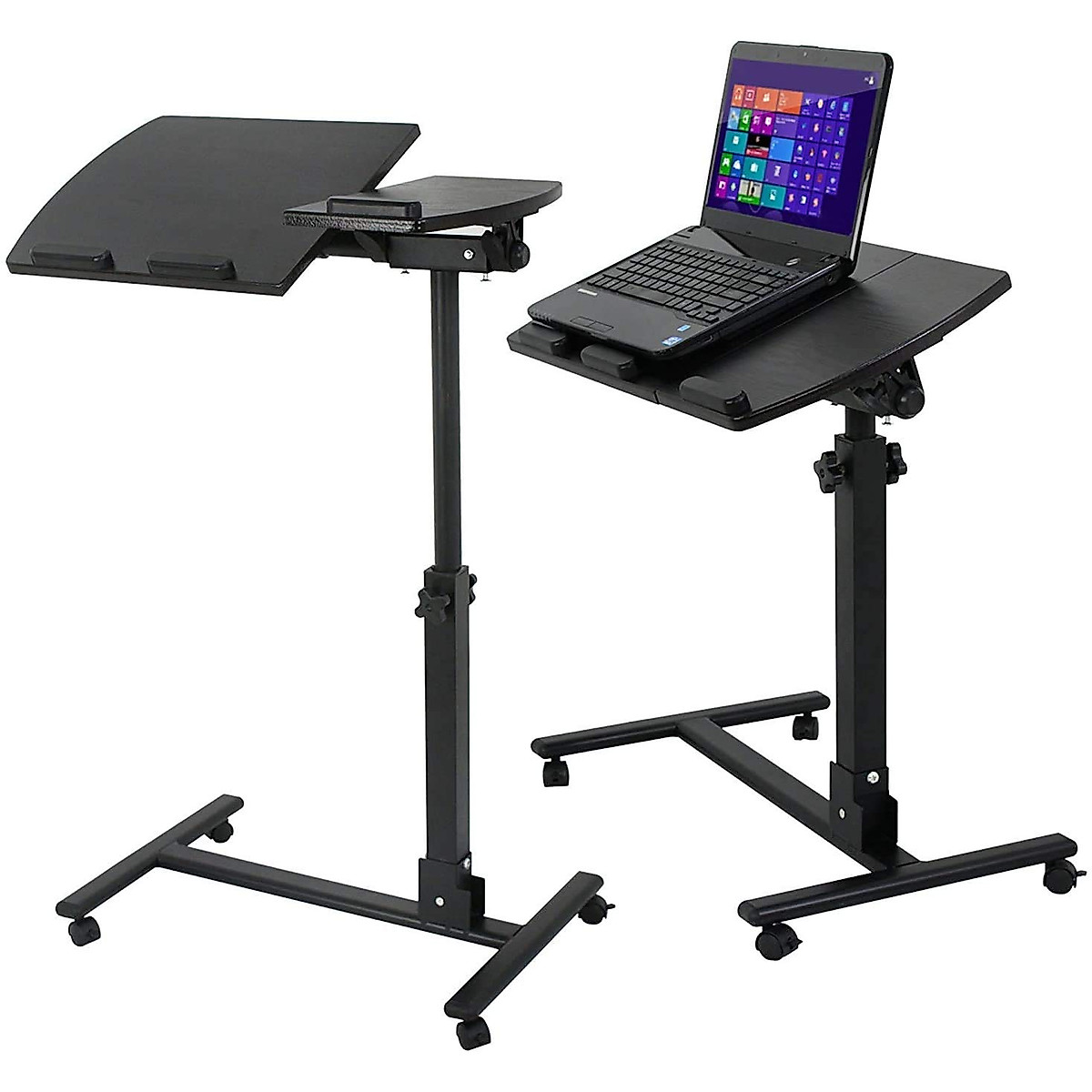 ZENY Mobile Laptop Stand Overbed Table Rolling Desk Cart Adjustable Sit-Stand Laptop Computer Desk Bedside Standing Desk, Height Adjutable 24'' to 35''