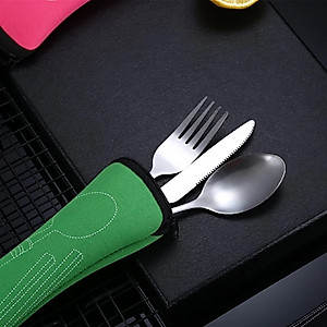 MEGTRI Kitchenutensils 3pcs/bag Steak Knife Travel Cutlery Set Portable Printed Stainless Steel Spoon Fork