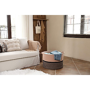 24" x 24" x 17" Max Size Large Cotton Rope Basket, Extra Large Storage Basket, Woven Laundry Hamper, Cloth Storage Bin, for Blankets Clothes Towels Pillows in Living Room, Beige Red/Black Mix