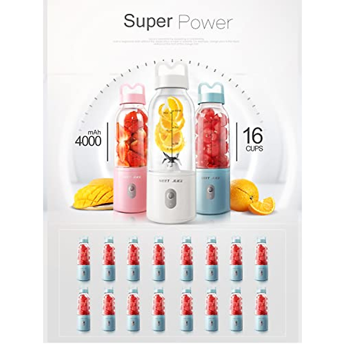 MEET JUICE Portable Personal Size Blender Mini Blender Large Capacity with 6 Blade Wireless Blender Making Shakes and Smoothies