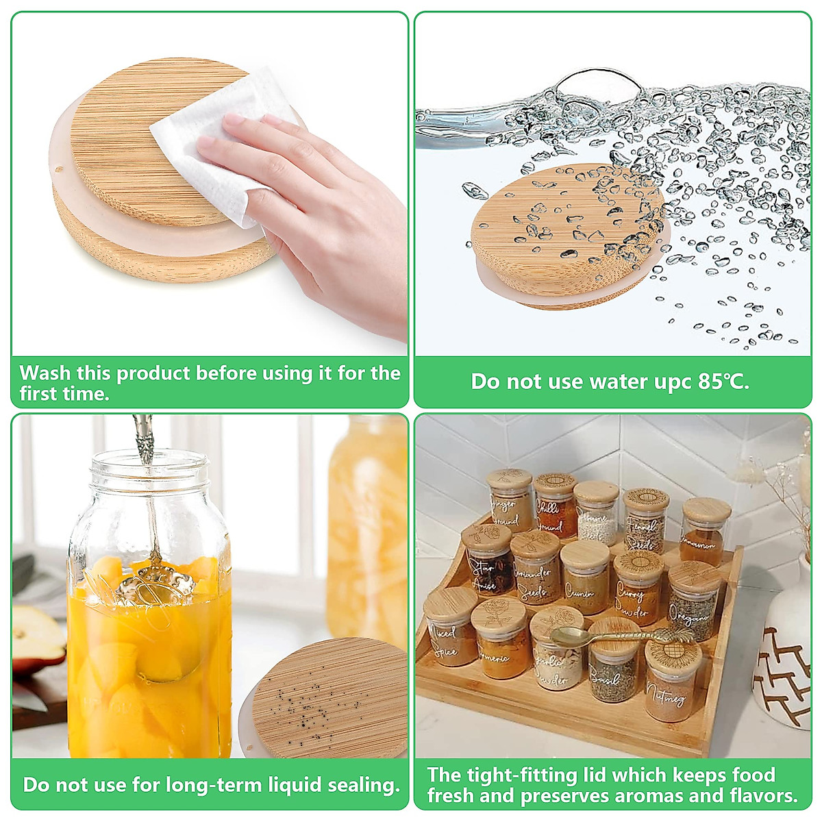 LANSI Oui Yogurt Jar Lids - 8 Pack Oui Lids with Silicone Sealing Rings for Oui Yogurt Jars Bamboo Jar Lids Set with Label and Pen