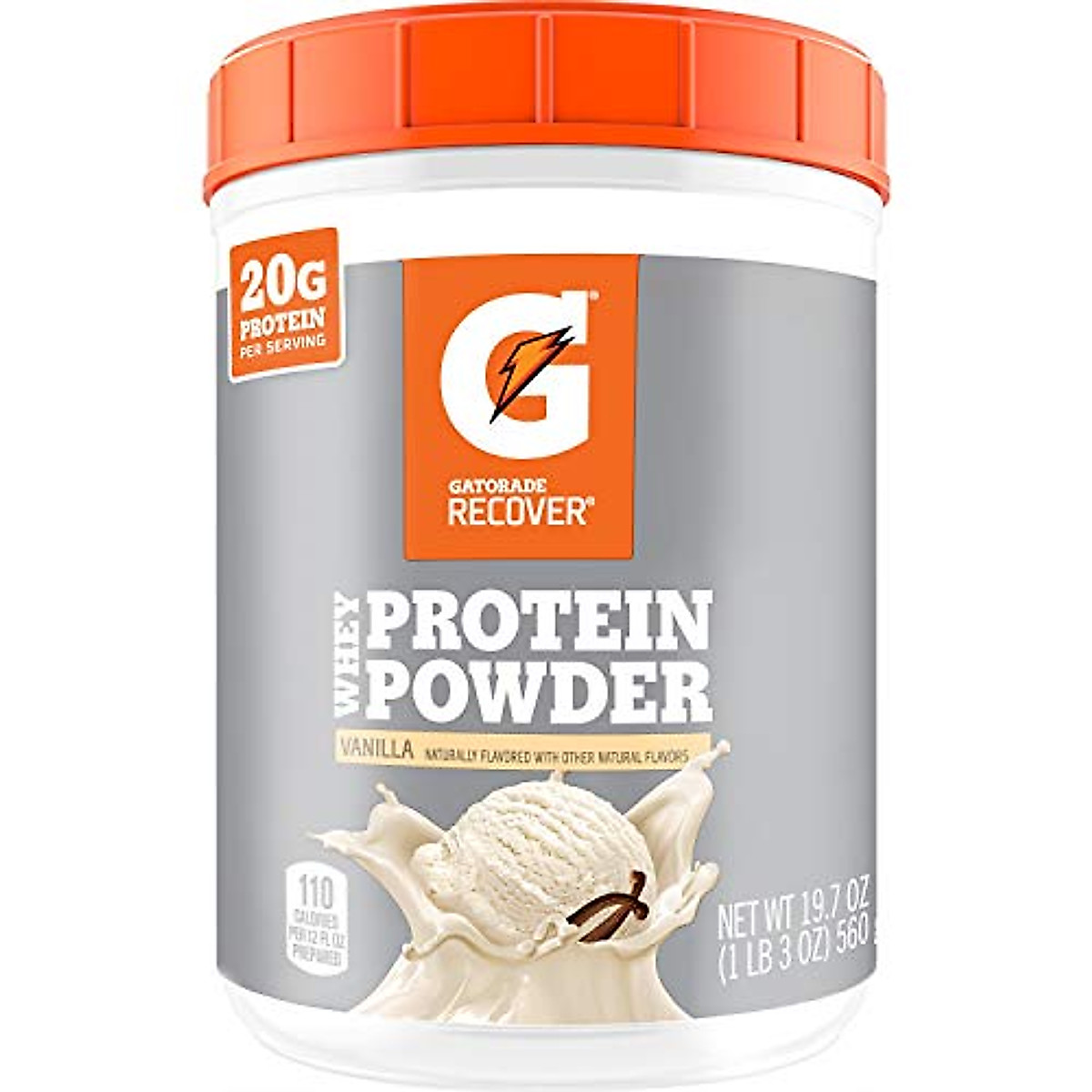 Gatorade Whey Protein Powder, 20 Servings Per Canister, 20 g of Protein Per Serving, Vanilla, 19.7 Oz