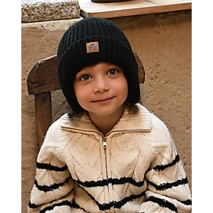 Baby Beanie Fleece Lined Toddler Winter Hat with Ear Flaps Little Girls Boys Warm Hats Cute Beanies for Kids Black