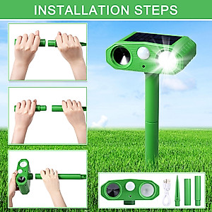 Qualirey 4 Pcs Ultrasonic Animal Repellent Solar Animal Repeller Outdoor Waterproof Deterrent Scarer with Motion Sensor for Squirrel Raccoon Skunk Rabbit Rats Deer Bird