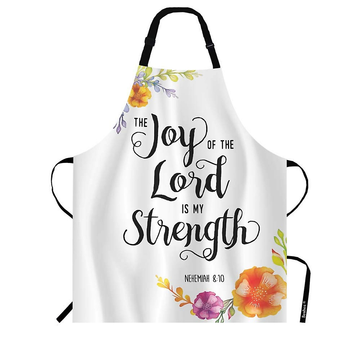 Beabes Joy Of The Lord Is My Strength Chef Apron 27 X 31 Inch Bible Quote Colored Floral Design Durable Non-Pilling Bib Apron For BBQ Grilling Gardening With Adjustable Neck Strap