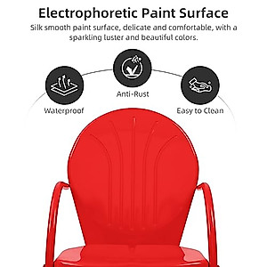 Patio Bistro Set Retro Metal Outdoor Seating Set Conversation Set 3 Piece, 2 C-Spring Motion Chairs and Side Table, Red