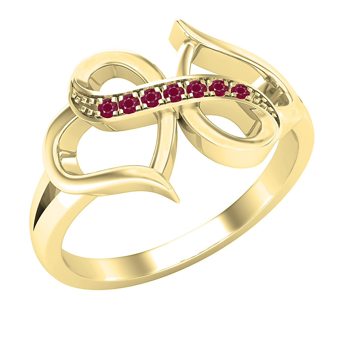 Dazzlingrock Collection Round Ruby Charming Duo Love Heart & Infinity Promise Ring, 10K Yellow Gold, Size 7