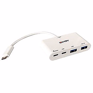 LINDY USB 3.1 Gen2 Type C Hub Cable, PD60W, TypeAx2 Type Cx2, Thunderbolt 3 Compatible, 4 Ports, 0.12m (Model Number: 43093)