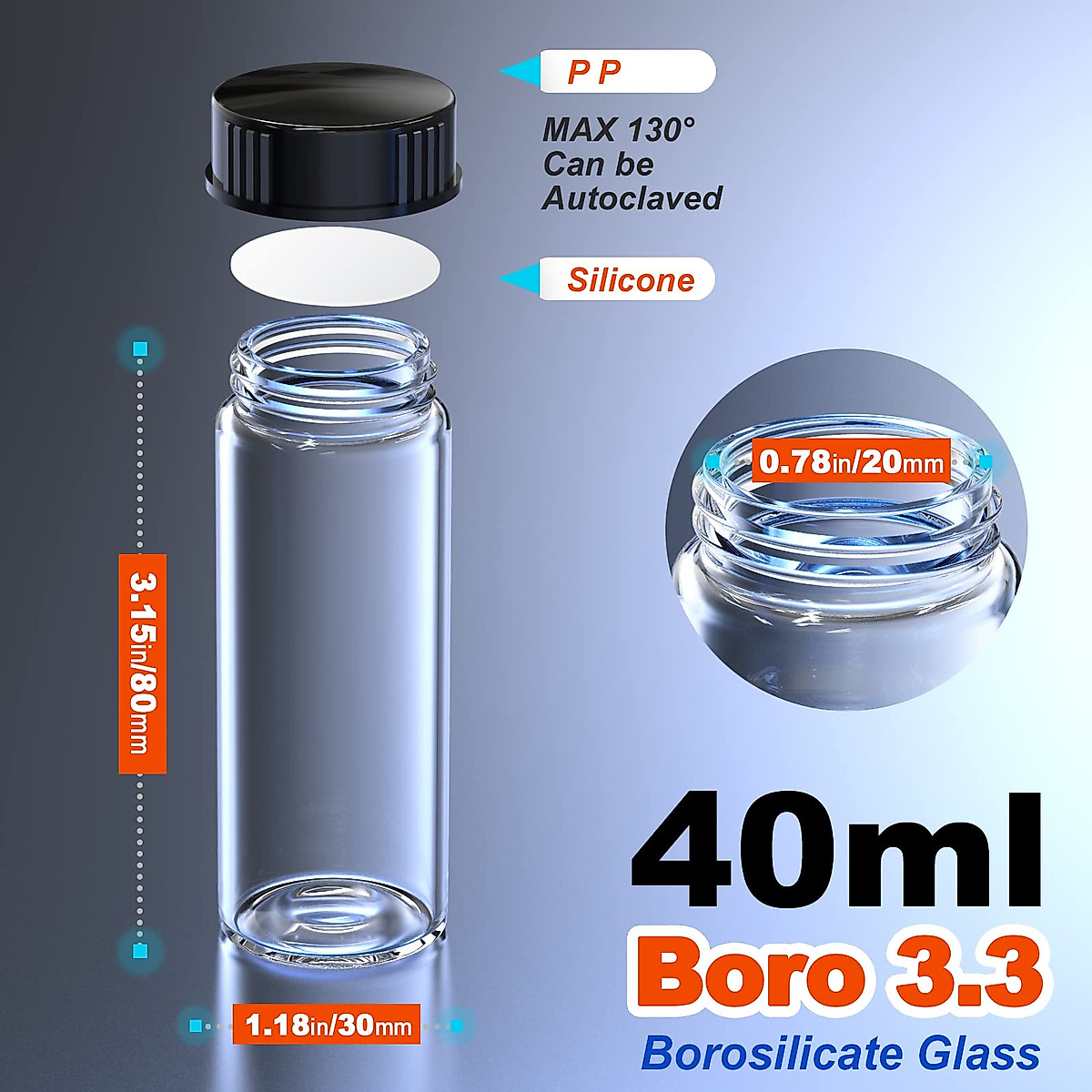 Glass Sample Vials,Wide Mouth Glass Bottle Boro 3.3 with Black Cap for laboratory,reagents bottle,leaf teas, spices,herbs, medication,paint,DIY Craft vials with sticker & Funnel (30mm 40ml 4pcs)