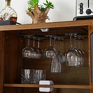 Tiophome Industrial Bar, Liquor Storage Credenza, Farmhouse Wood Coffee Cabinets with Wine Racks & Stemware Holder, Metal Sideboard and Buffet (55.12''W, Hazelnut Brown), Large