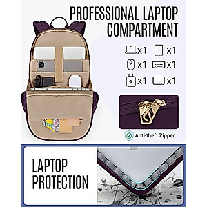 LIGHT FLIGHT Women Backpacks Laptop Backpack for Women 15.6 inches Computer Bags for Work Travel College, Gifts for Women, Purple