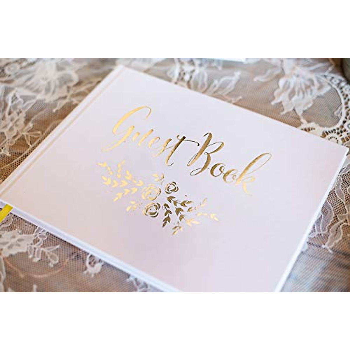 J&A Homes Polaroid Guest Book for Wedding - Registry Sign-In Book for Wedding, Reception, Engagement, Birthday, Baby Shower - White Guestbook w/Bookmark & Gold Floral Design - 9" x 6" (100 Pages)