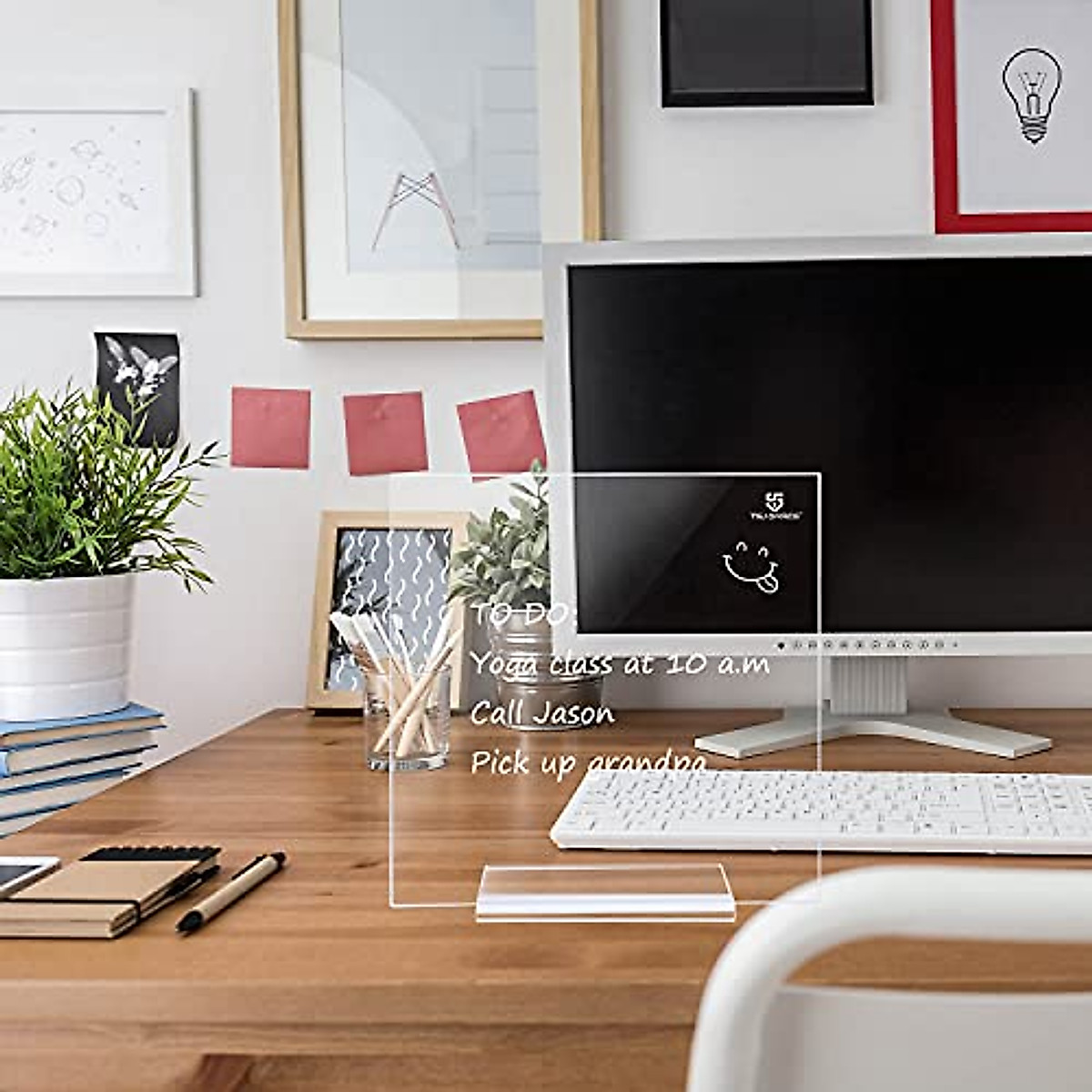 Acrylic Dry Erase White Board - 10 x 10 Inches Clear Desktop Whiteboard Frameless to List Board with Markers Tray Small Desktop Dry-Erase-Board Mini Easel Whiteboard