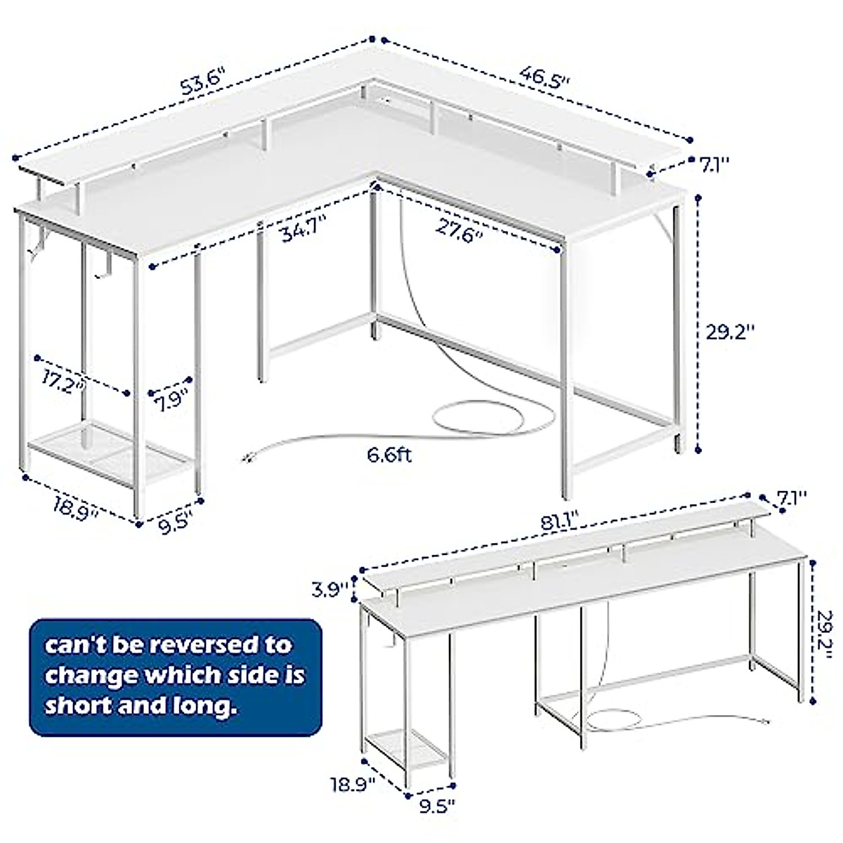 SUPERJARE L Shaped Computer Desk with Power Outlets & LED Lights and Nightstands Set of 2 with Charging Station & LED Light Strips, White