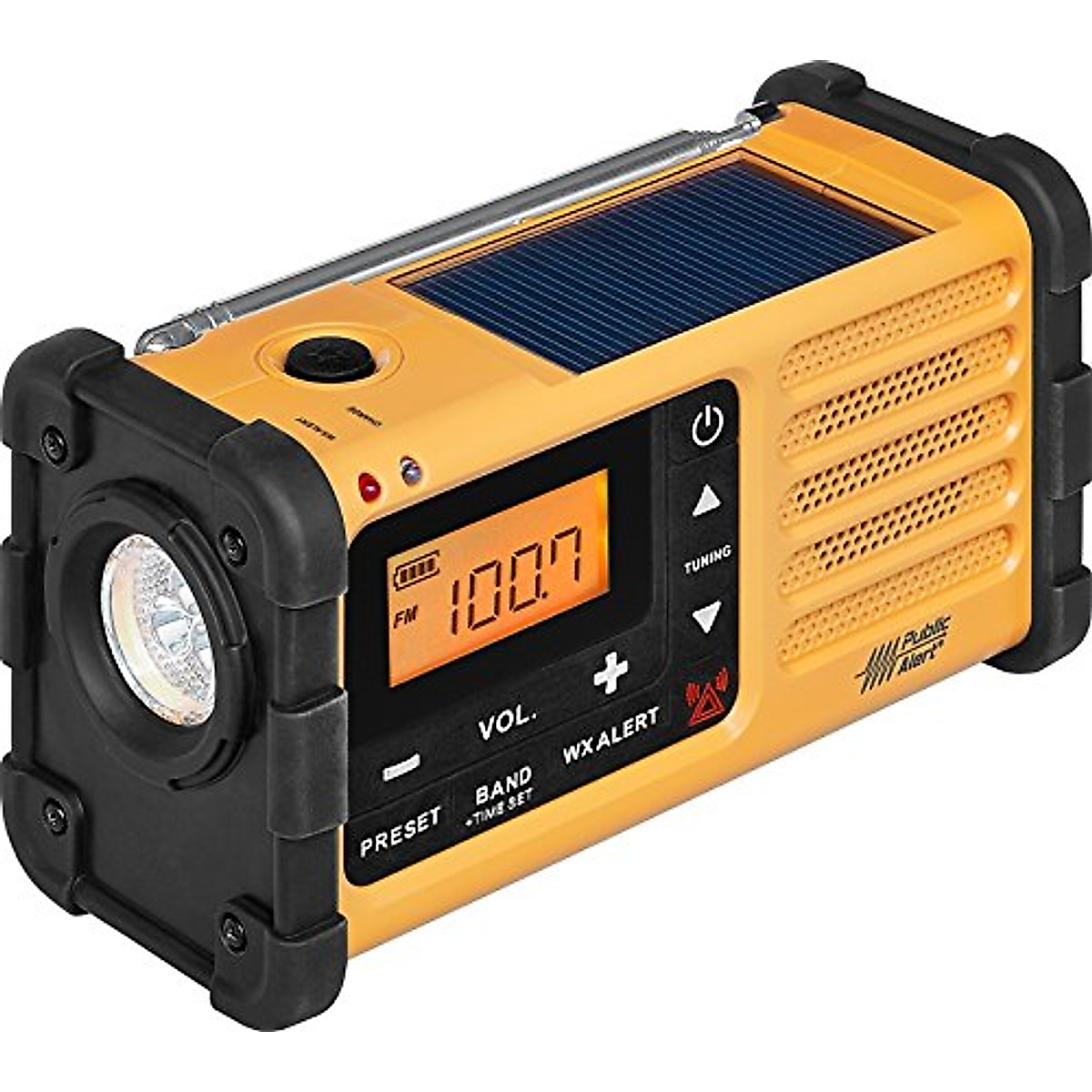 Sangean MMR-88 AM/FM/Weather+Alert Emergency Radio. Solar/Hand Crank/USB/Flashlight, Siren, Smartphone Charger yellow