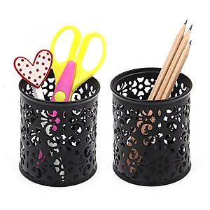 EasyPAG Metal 2-Piece Pen Holder Set Desk Accessories & Workspace Organizers for Classroom, School & Office,Black