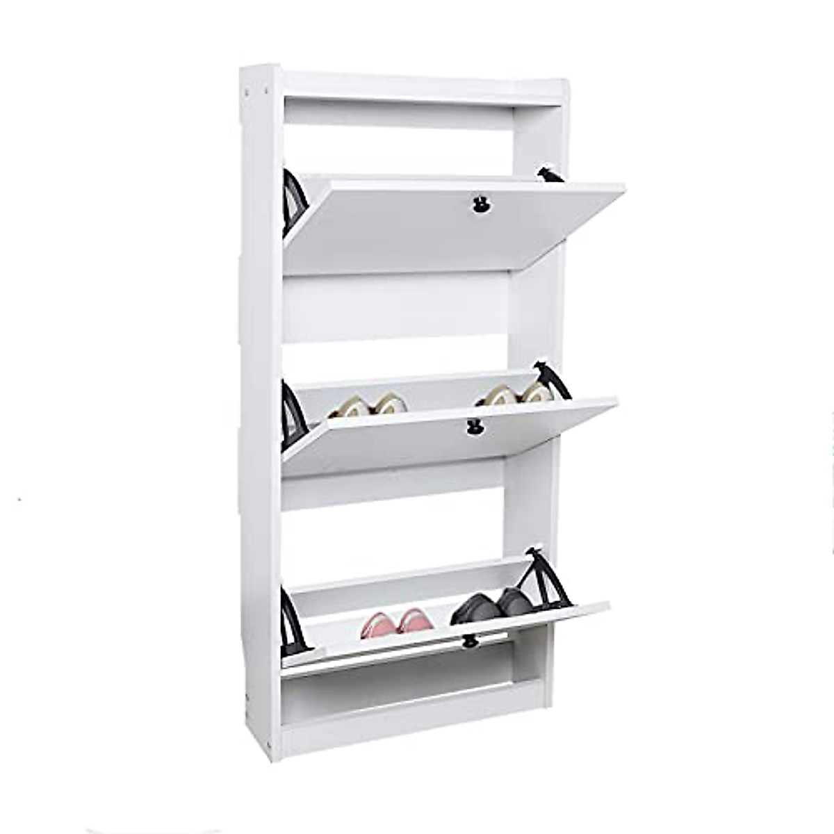 DNYSYSJ Tipping Shoe Cabinet for Entryway, White Foldable Shoe Storage Organizer Shoe Rack Drawer with Spacious Top Surface for for Heels, Boots, Slippers (3 Layer)