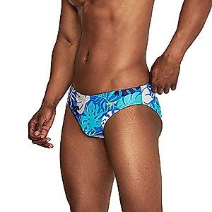 Speedo Men's Standard Swimsuit Brief Creora Highclo Printed, Palm Blue Radiance/Atoll, 38