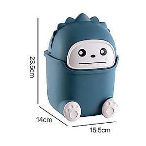 Mini Trash Can, Cute Cartoon Mini Wastebasket Trash Can with Swing Lid Reusable Plastic Small Wastebasket Tiny Desktop Waste Garbage Bin(Navy Blue)
