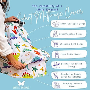 Little Emerald 7-in-1 Multi-use Cover - Privacy for Breastfeeding & Pumping, Baby Car Seat, Carrier, Stroller, High Chair, Shopping Cart, Lounger Canopy, Newborn Essentials (Dinosaur)