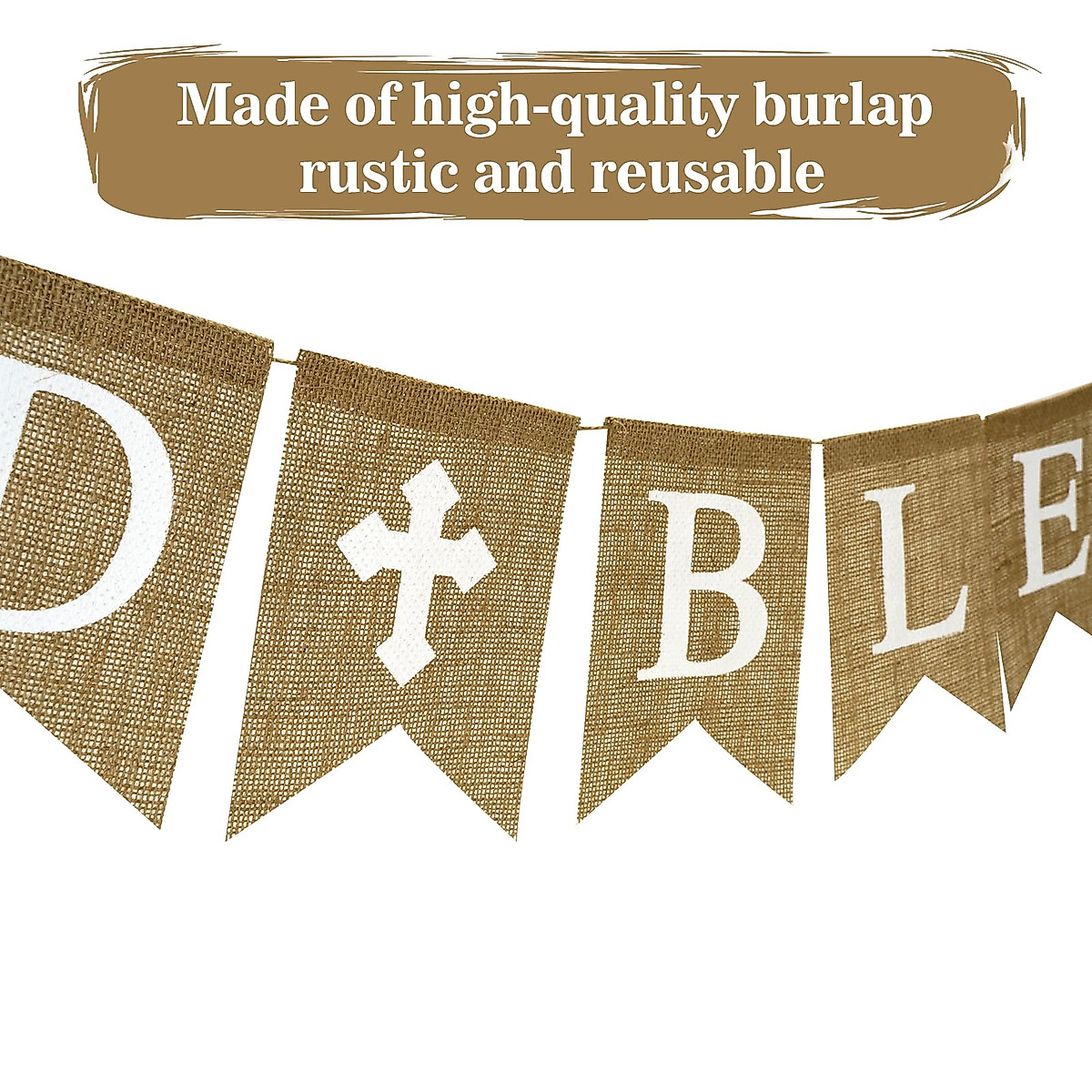 GCQQ God Bless Banner, Pre-strung God Bless Burlap Banner, Neutral God Bless Banner with Pigeon, Rustic First Communion Banner for Boys or Girls, God Bless Banner for Baby Shower, Wedding Party Banner