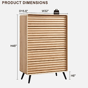 RedLemon 5 Drawers Dresser for Bedroom, 48'' Tall Mid Century Modern Wood Fluted Dresser for Bedroom, Living Room (Natural Oak)