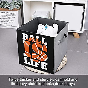 Basketball is Life PU Leather Collapsible Storage Bins Canvas Cube Organizer Basket with Handles