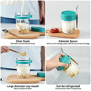 Overnight Oats Jars,Mason Jars for Overnight Oats with Lid and Spoon,10 Oz Glass Meal Prep Containers with Measurement Marks,Perfect Size for Overnight Oats,Salad Yogurt,Cereal,Fruit (4 PACK B)