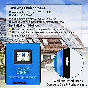 XYZ INVT MPPT Solar Charge Controller 40A Max 170V Input Volt PV Solar Panel Controller Touch Screen LCD Display 12V/24V/48V Auto Identify 36V Manual Setting (MPPT-40A)
