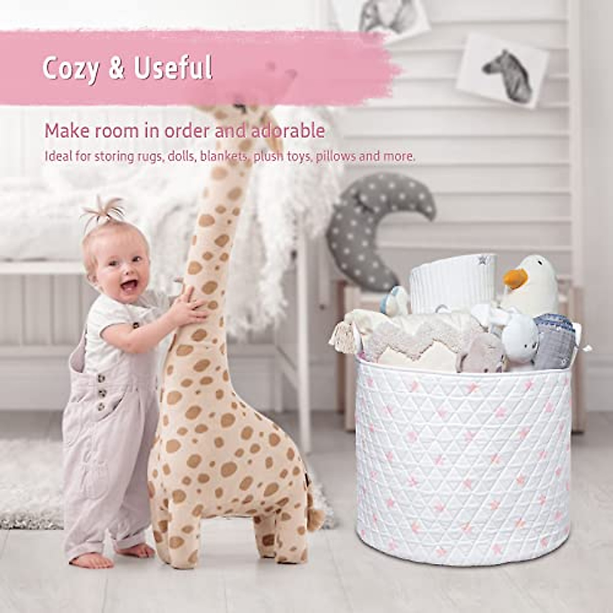 Lulumoon Large Pink Storage Basket Baby Laundry Basket, 17.7" x 15.7"