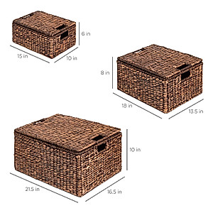 Best Choice Products Set of 3 Large Multipurpose Hyacinth Storage Baskets, Handwoven Rectangular Organizer Totes for Bedroom, Living Room w/Insert Handles, Removable Lid - 21", 20", 18"