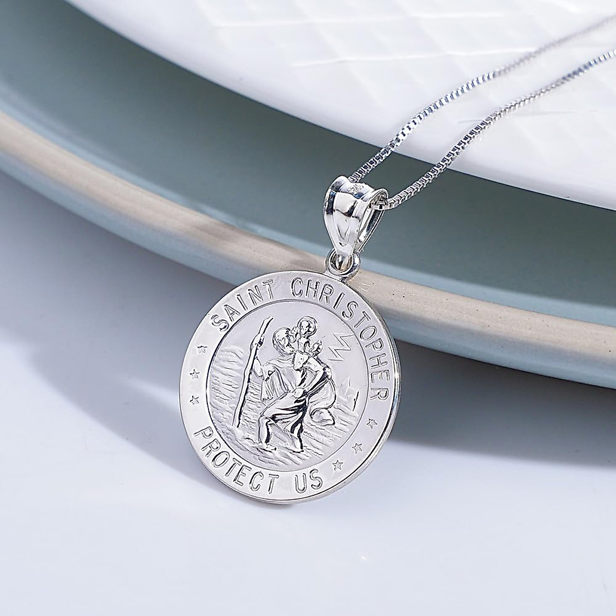 PicturesOnGold.com Saint Christopher Religious Medal - Solid Sterling Silver, 3/4 Inch Size of a Nickel